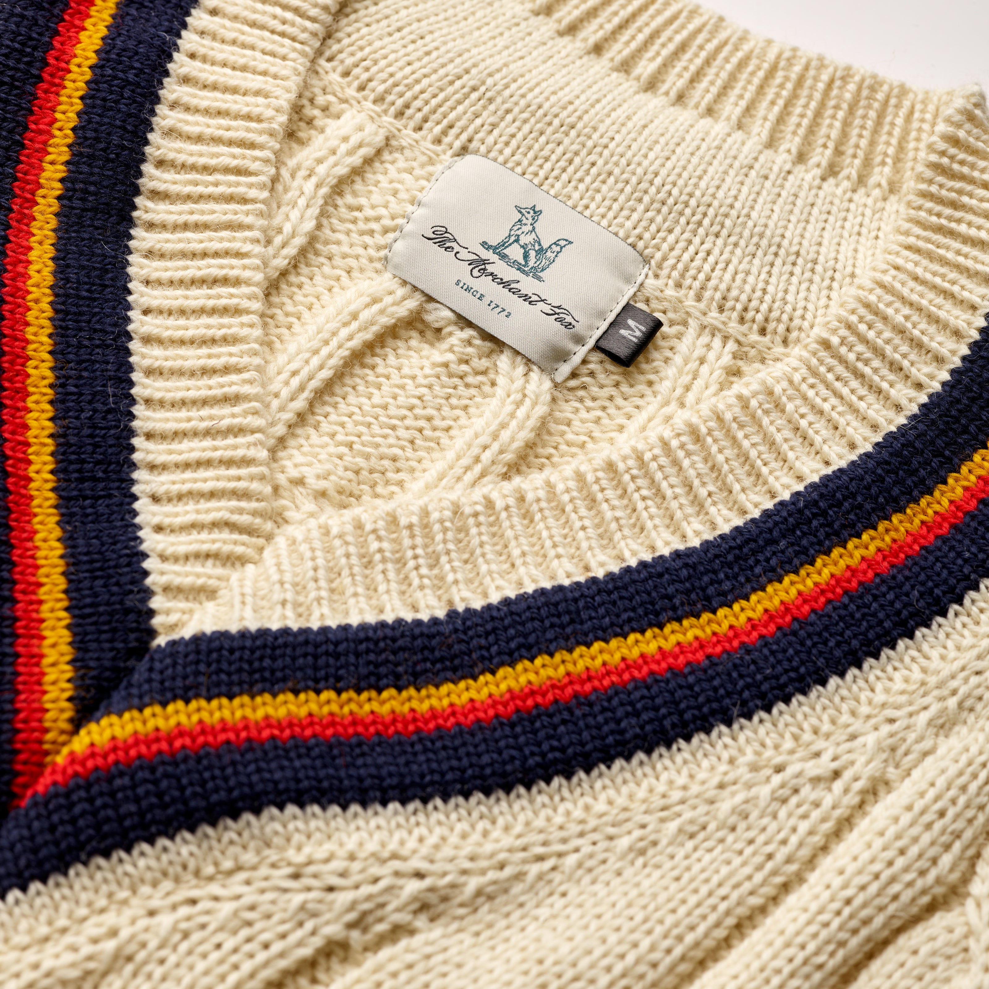 Fox Cricket Club Ecru Sweater with Navy, Sun Yellow & Red Stripes
