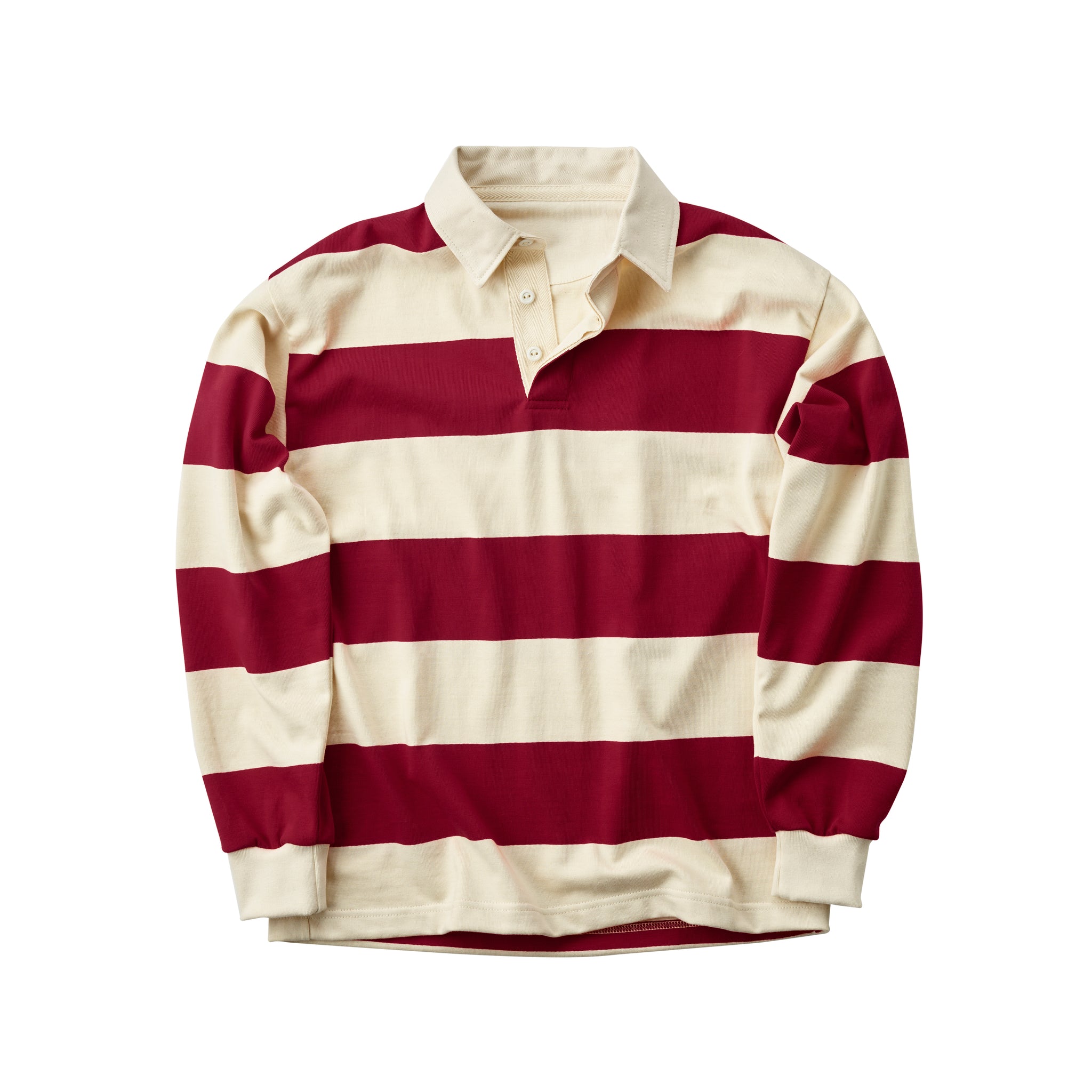 Fox Heritage Stripe Rugby Shirt in Burgundy and Ecru | The Merchant Fox